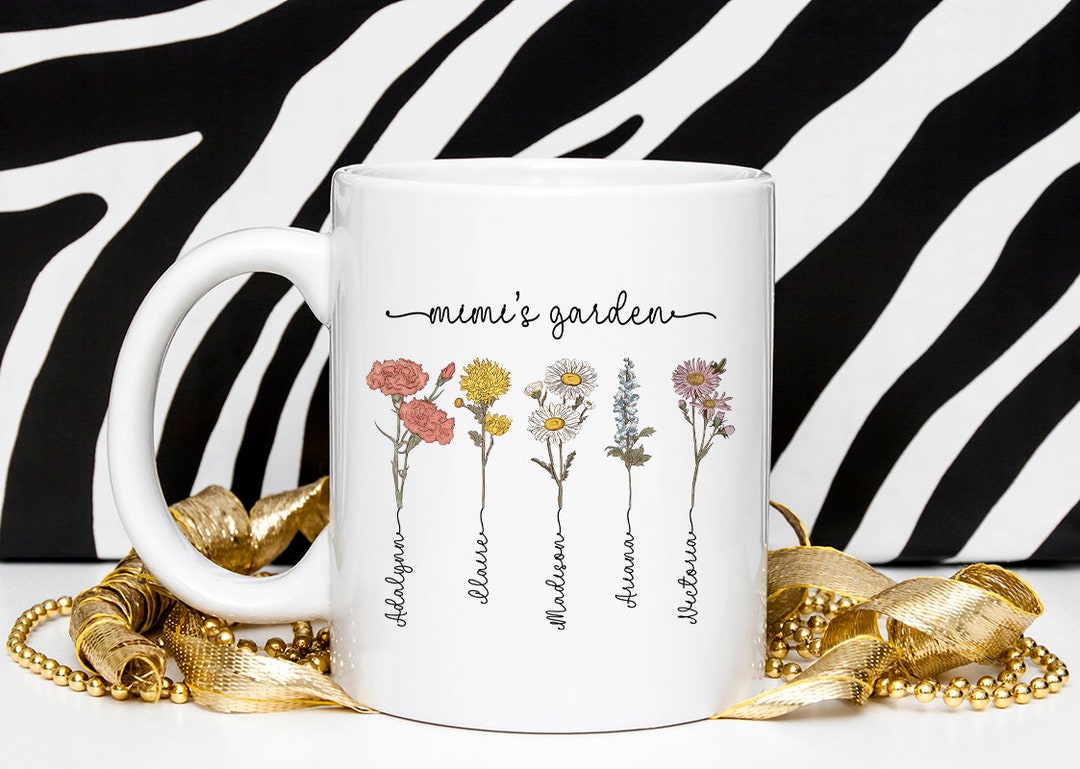 Personalized Birth Flower Mug - Custom Mimi's Garden Coffee Cup With ...