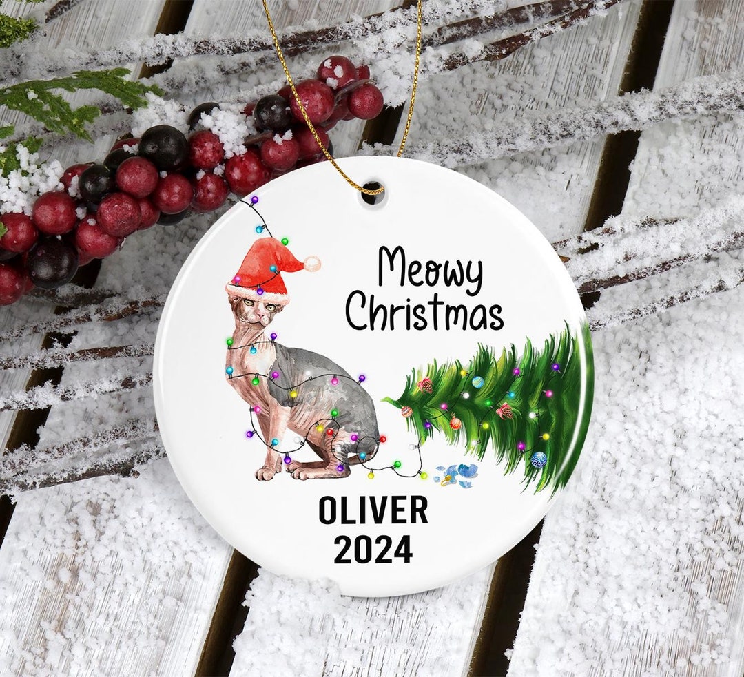 Sphynx Cat Christmas Ornament, Personalized Meowy Christmas Ornament ...