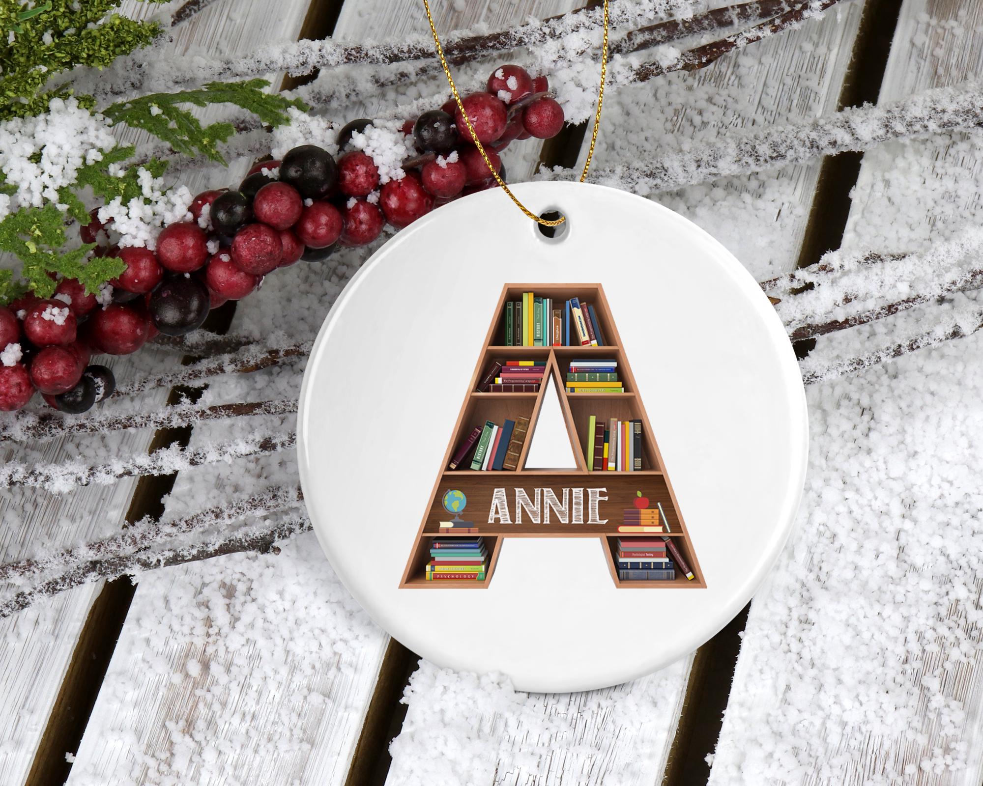Personalized Bookshelf Alphabet Letters Ornament, Christmas Book ...