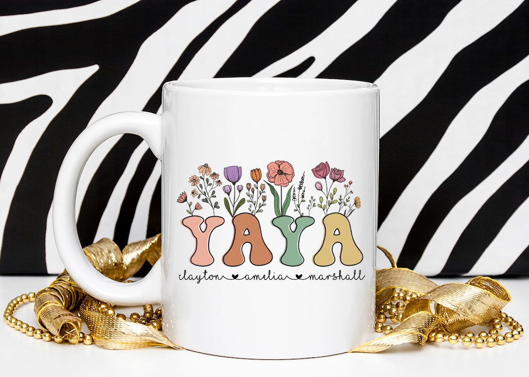 Yaya Mug With Kids Names, Personalized Yaya Wildflowers Mug, Custom ...