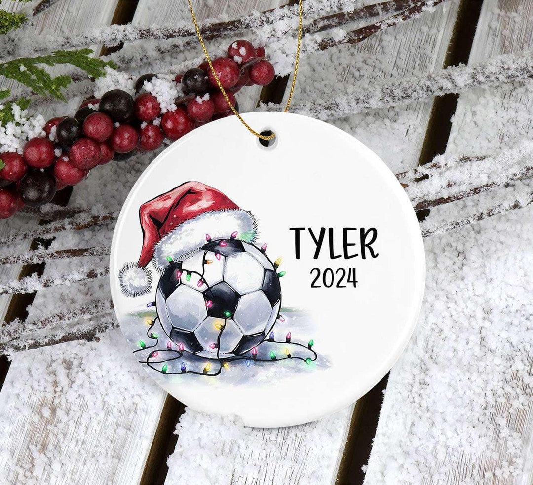 Personalized Soccer Ball Santa Christmas Ornament - Soccer Ball Xmas ...