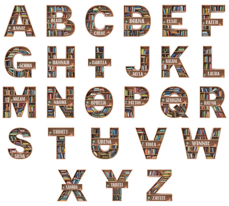 Personalized Bookshelf Alphabet Letters Ornament, Christmas Book ...