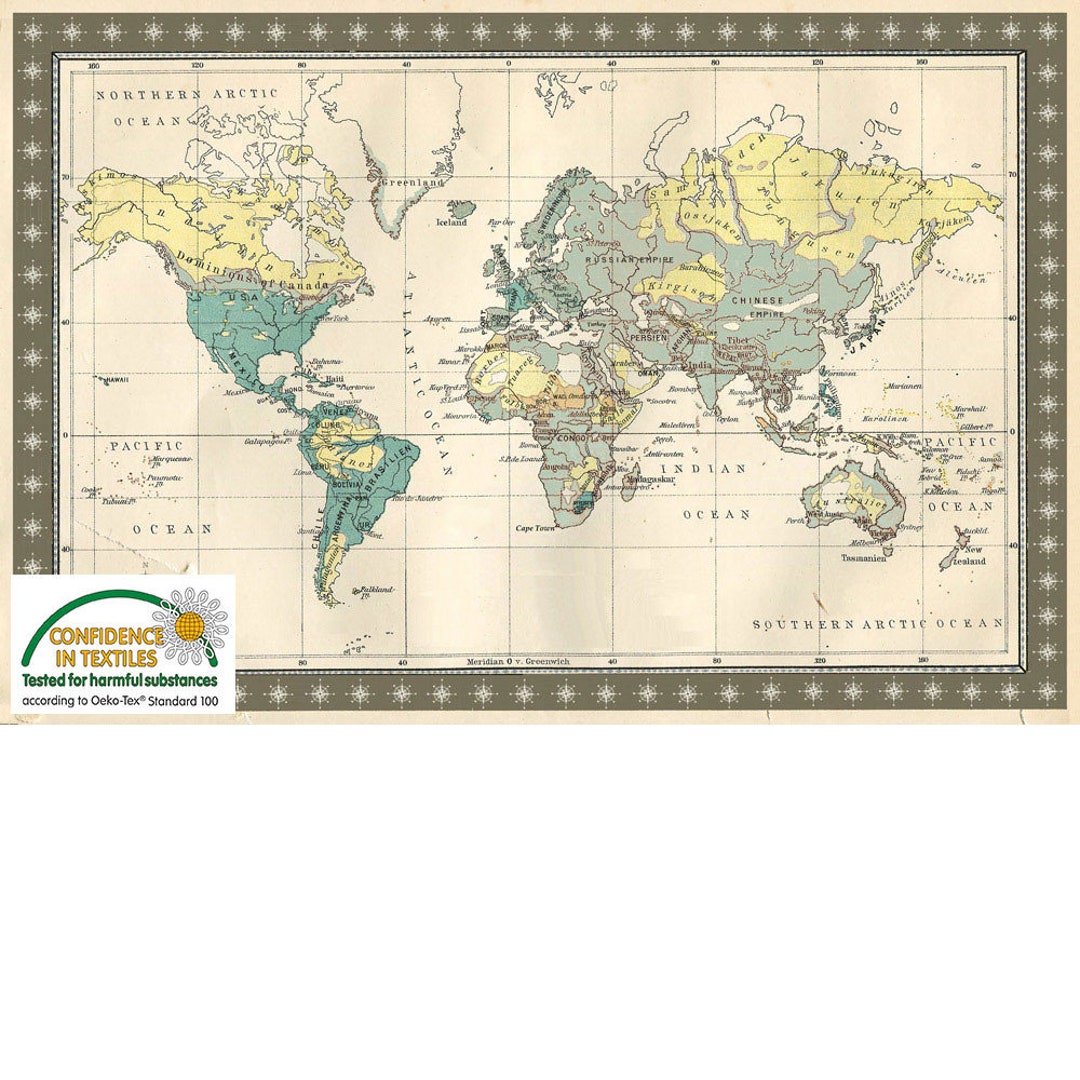 Cotton Fabric Old School Map Continents Width 112 Cm Length 74 Cm - Etsy