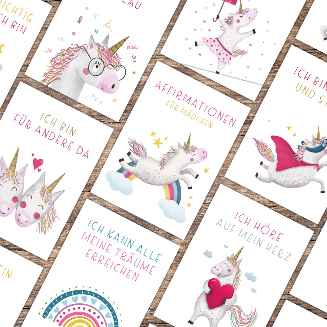 14 Affirmation Cards Girls Unicorn Rainbow Affirmation Cards Children ...