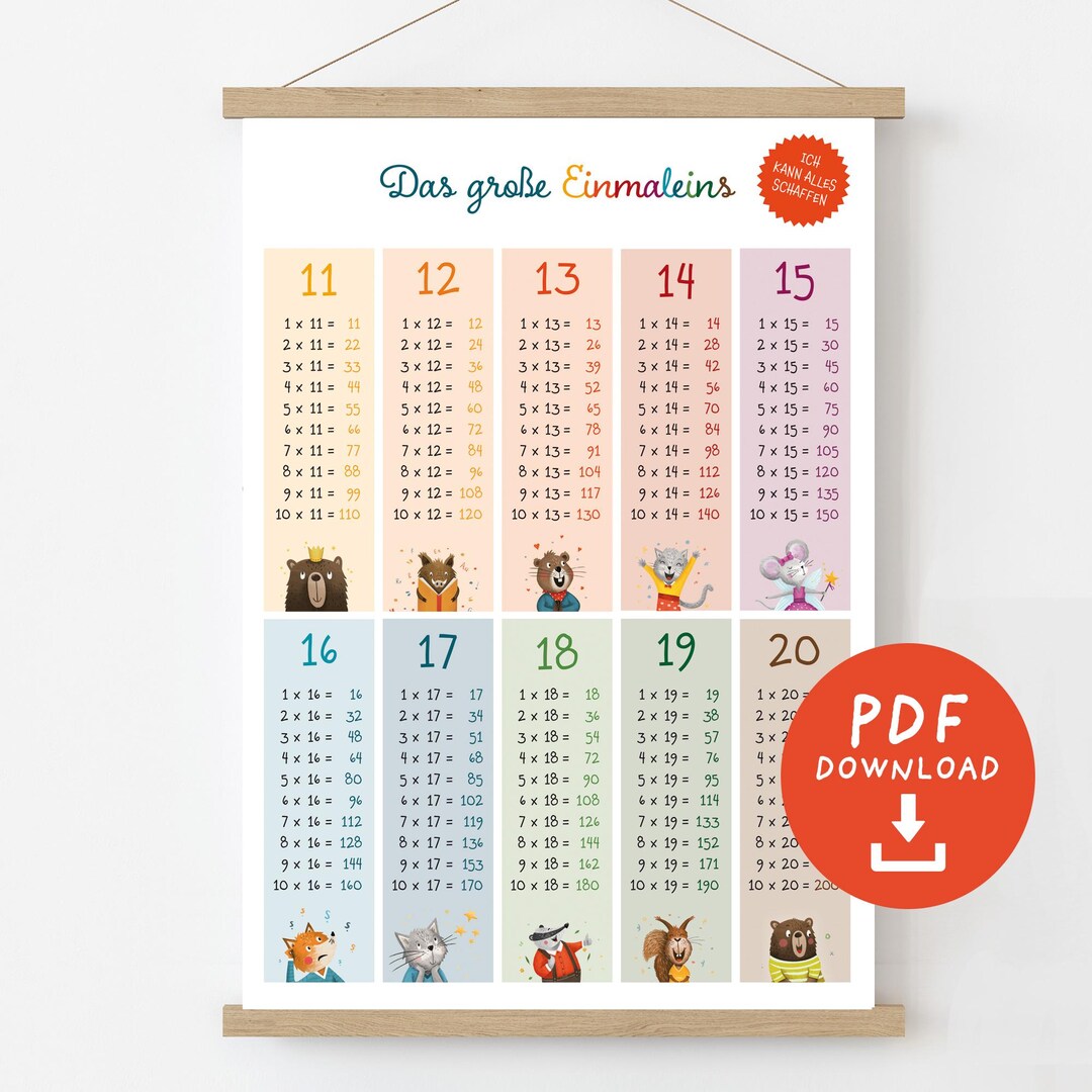 The Multiplication Table Poster for Printing | Number Series 11-20 ...