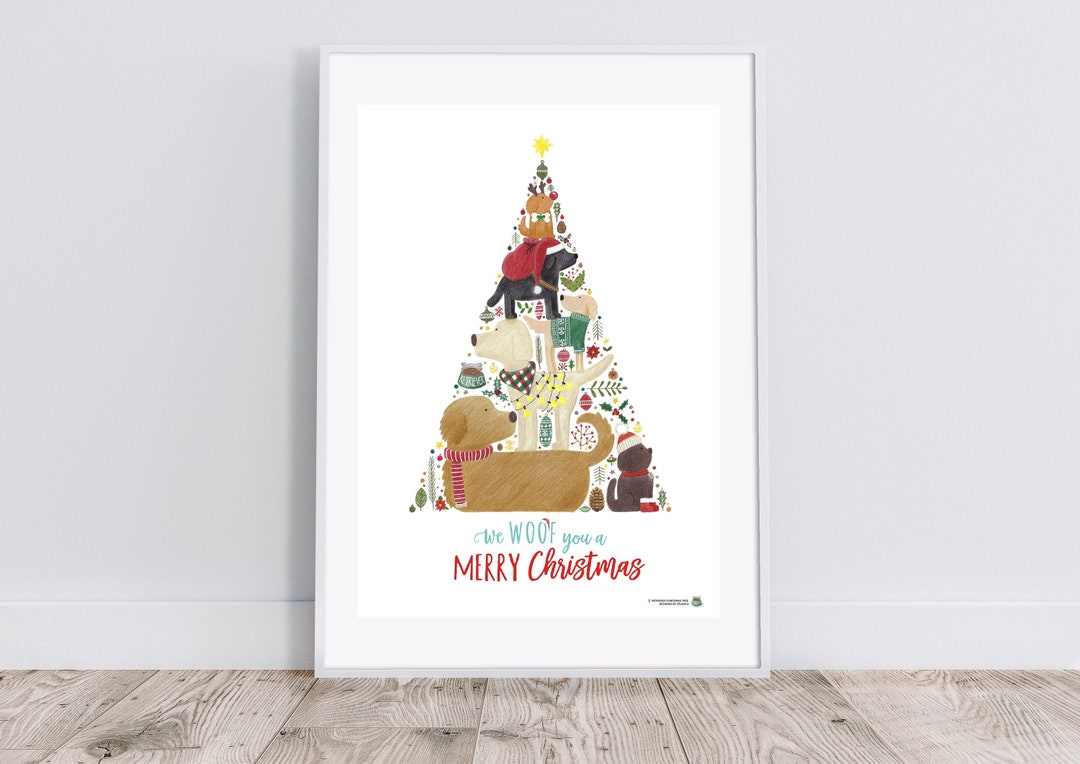 Retriever Christmas Tree Poster, Retriever Christmas Poster, Dog ...