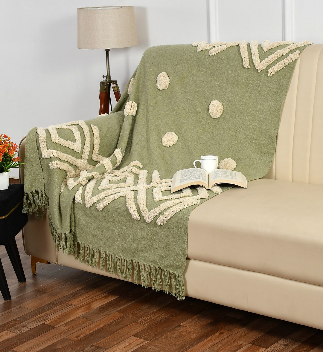 Tufted Cotton Throw , Soft Throw, Cozy Throw , Sofa Blanket , Cotton ...