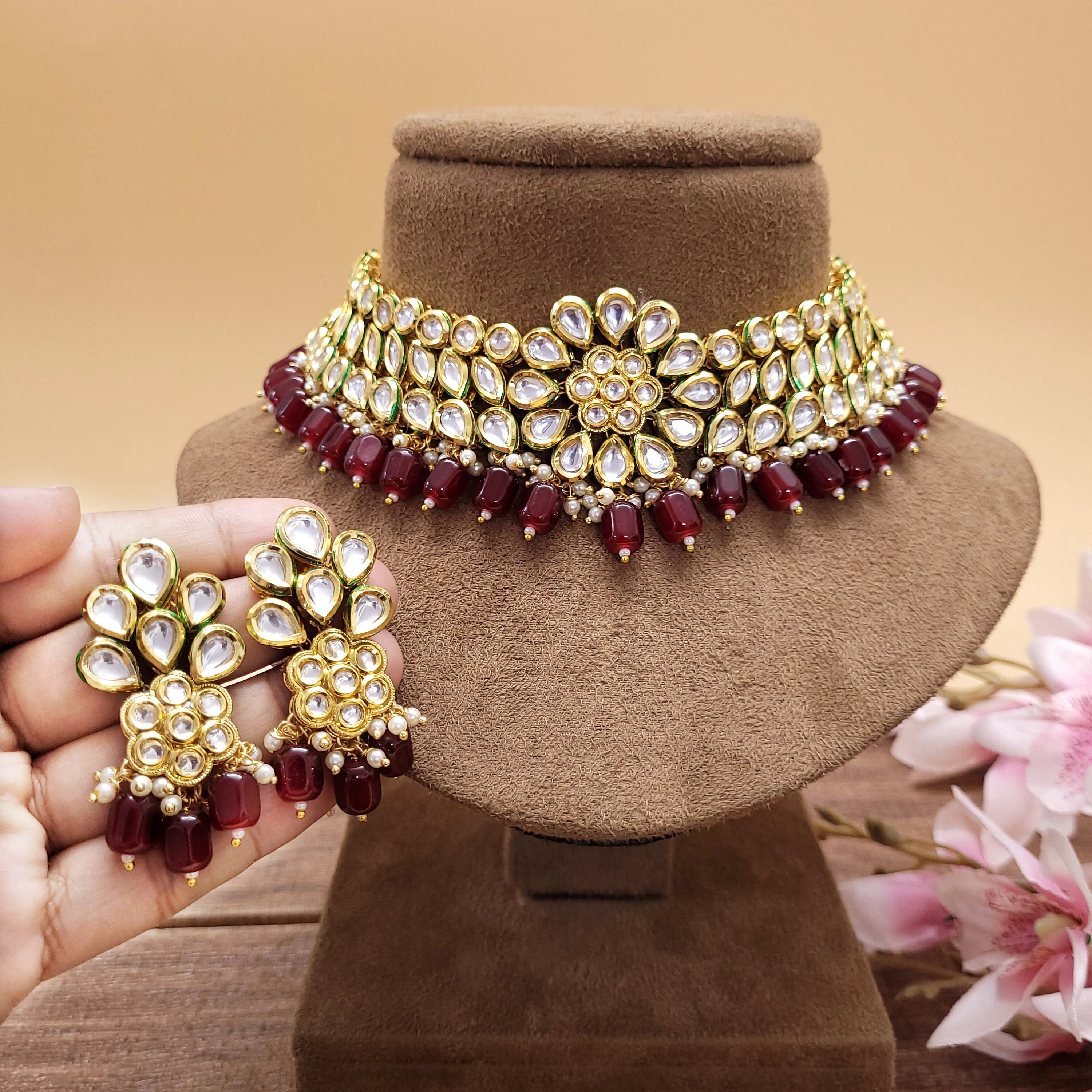 Wine color necklace set store