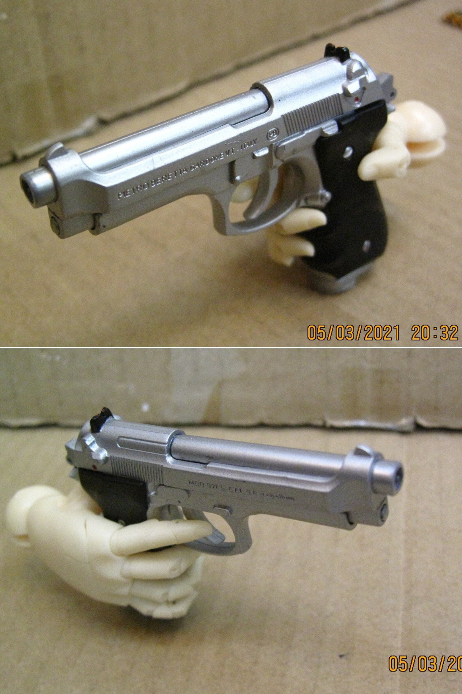 1:3 scale miniature model kit pistol beretta m92f silver color | Etsy