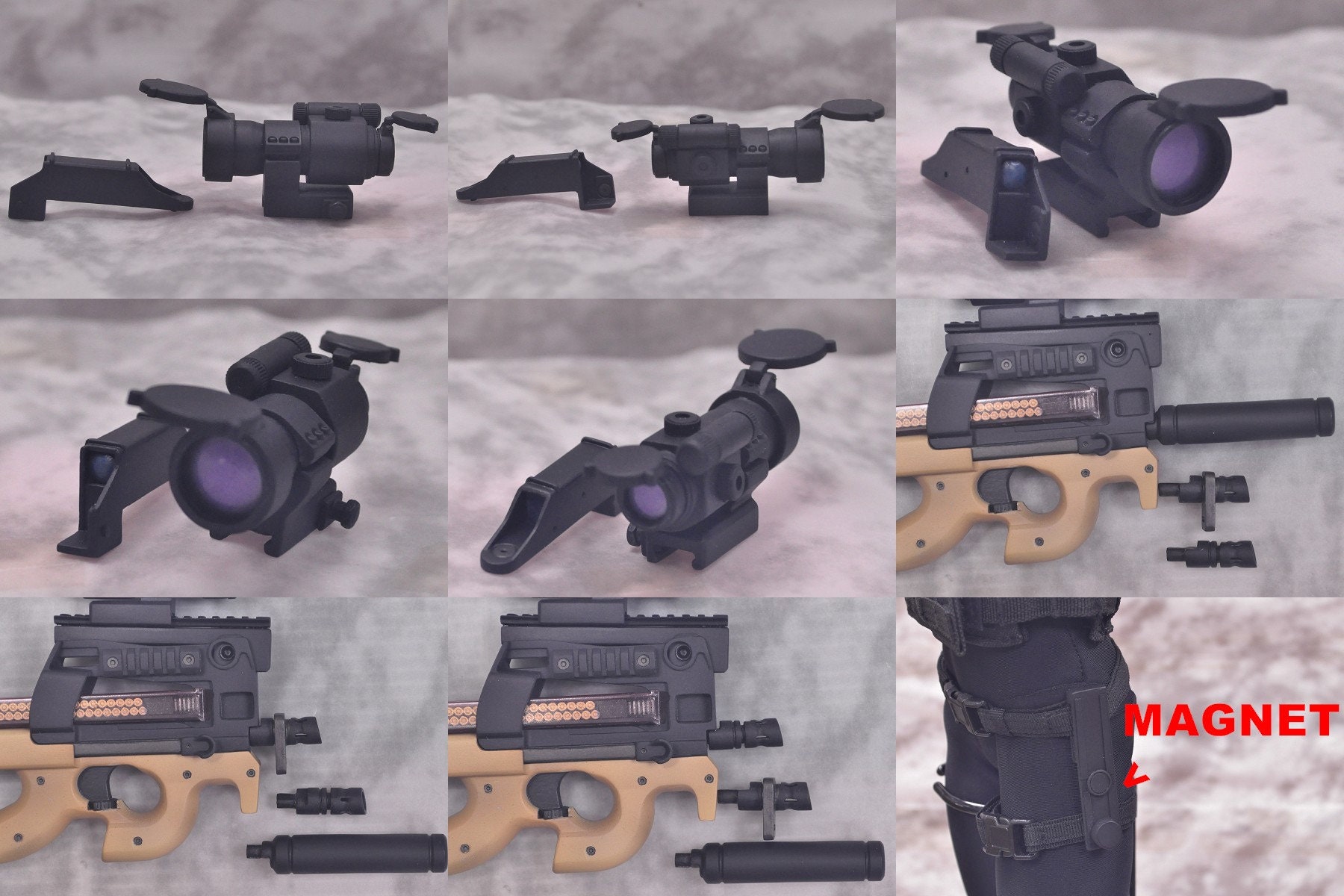 1:3 Scale Miniature Model Kit Fn P90 Full Set Black Tan Color Fit Volks ...