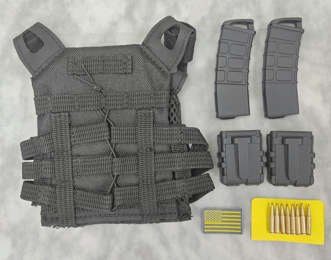 1:3 Scale Miniature Model Black Color Tactical Vest Two Magazines Two ...
