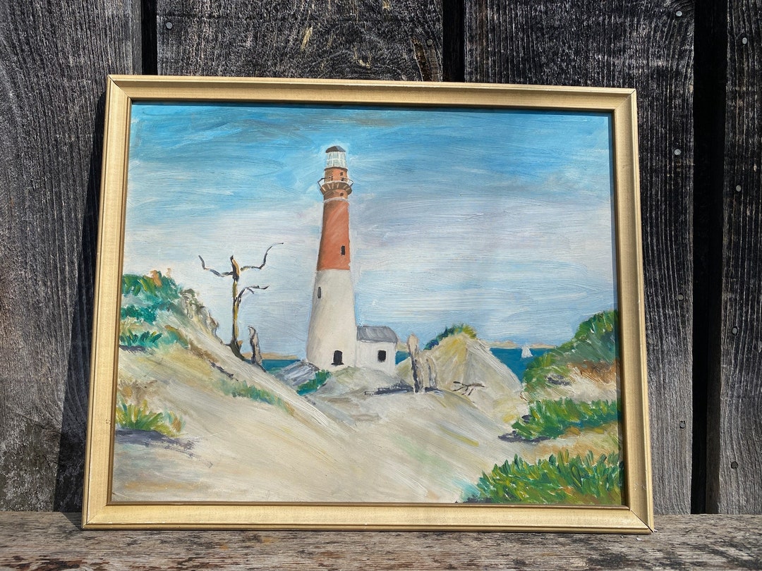 Vintage Lighthouse Painting -- Lighthouse Painting -- Painting of ...