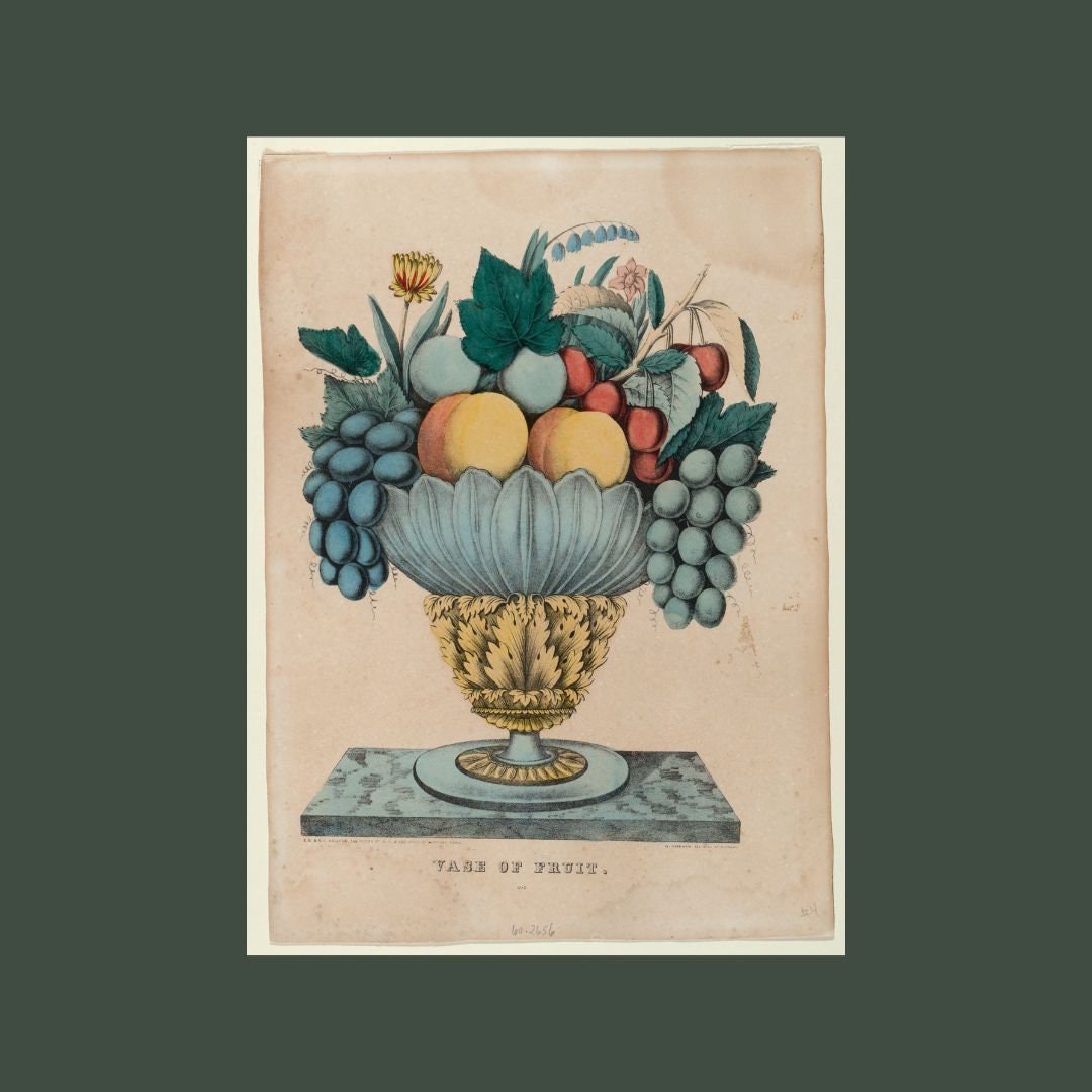Table of Fruit Lithograph -- Fruit Print -- Antique Fruit Lithograph ...