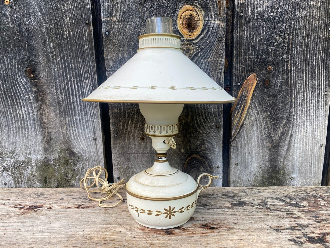 White Tole Lamp — Tole Lamp — Vintage Tole Lamp — Table Tole Lamp — Tin ...