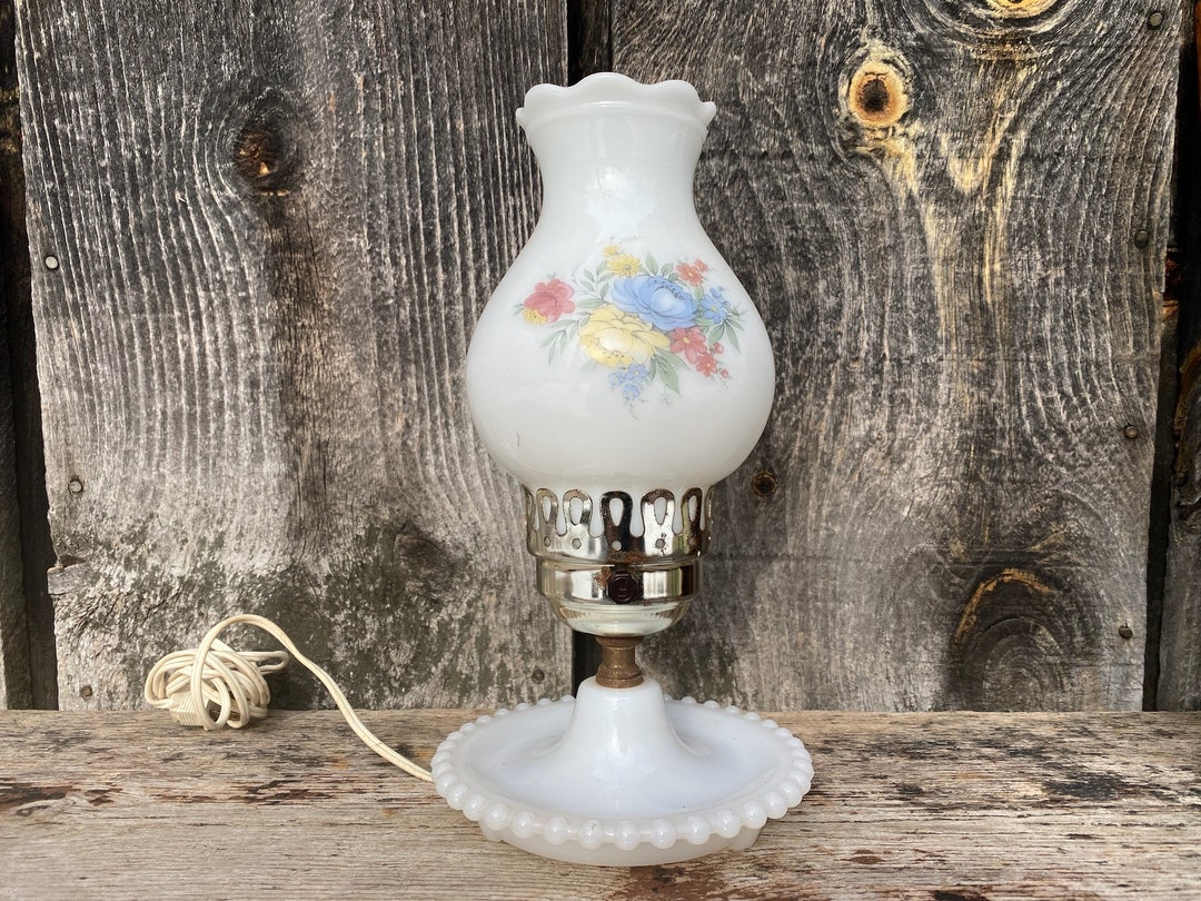 Floral Milk Glass Lamp Milk Glass Lamp Small Milk Glass Lamp Jewelry Tray Lamp Small Bedside
