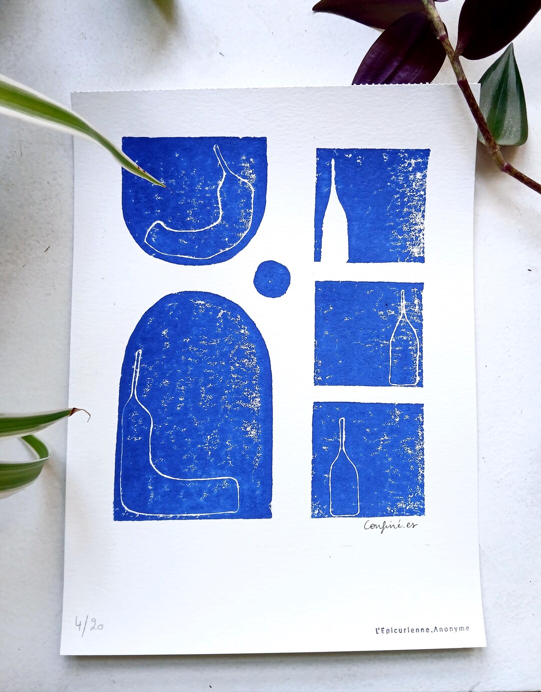 Linocut - Wine and Lockdown Theme - Etsy