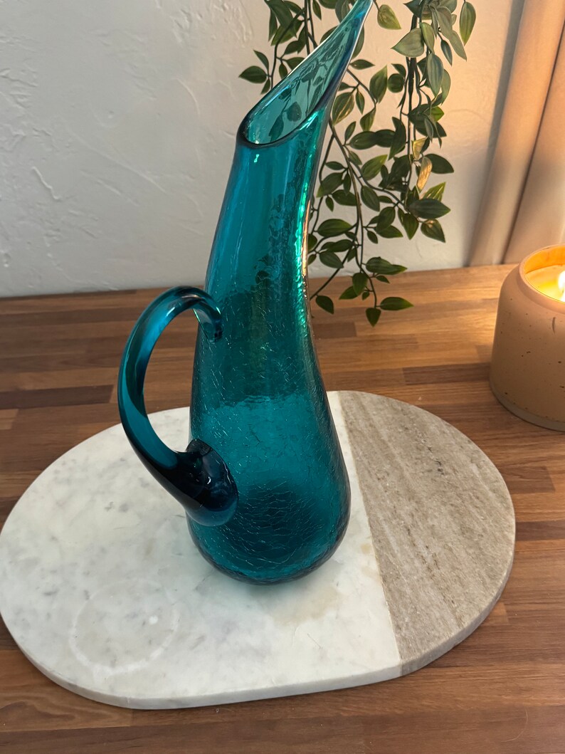 Vintage MCM Rainbow Glass Tavern Pitcher Blue Crackle 9802 Large 12 ...