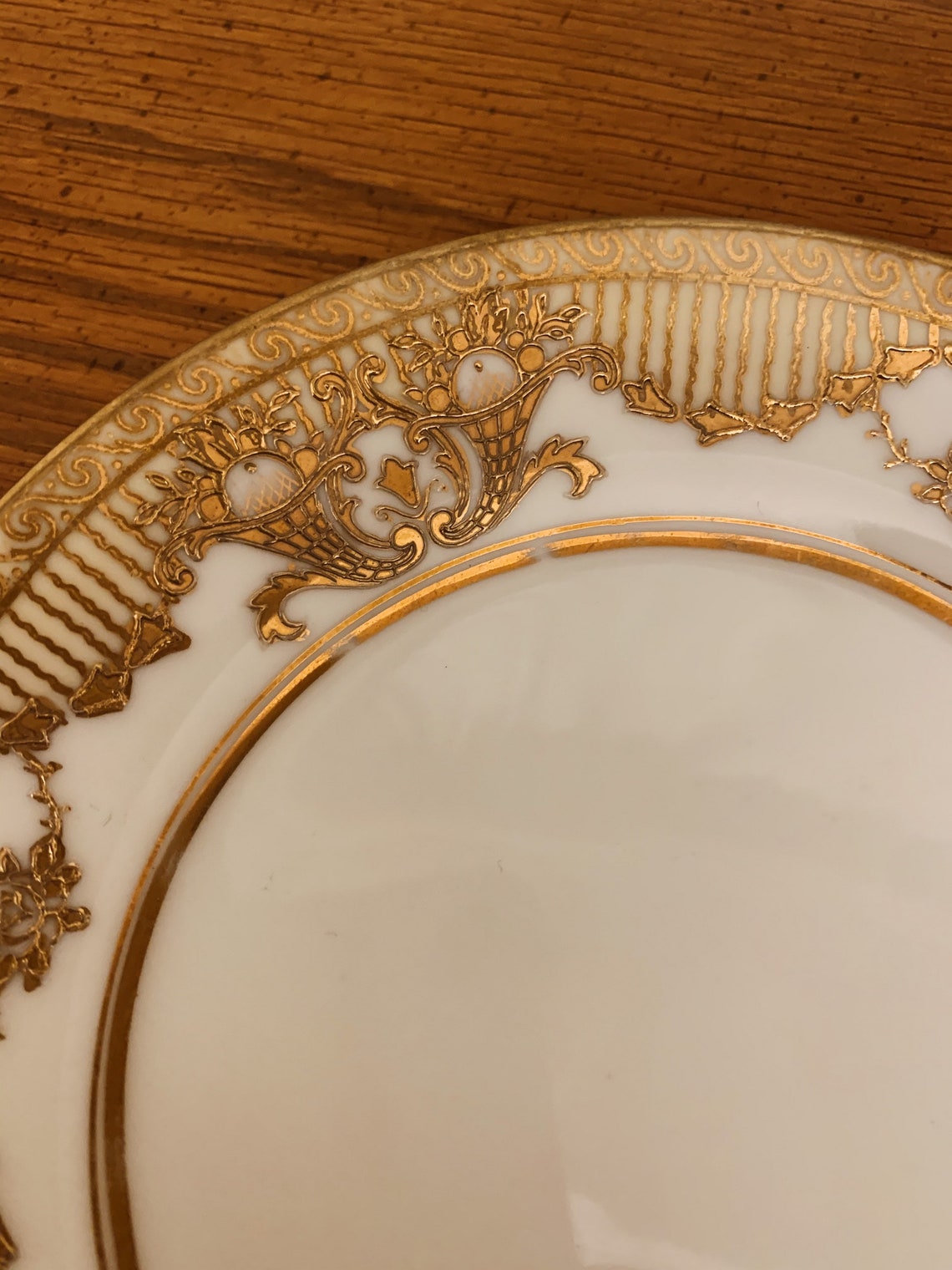 Vintage Antique Noritake Fleurgold Cornucopia Gold White Cream Raised ...