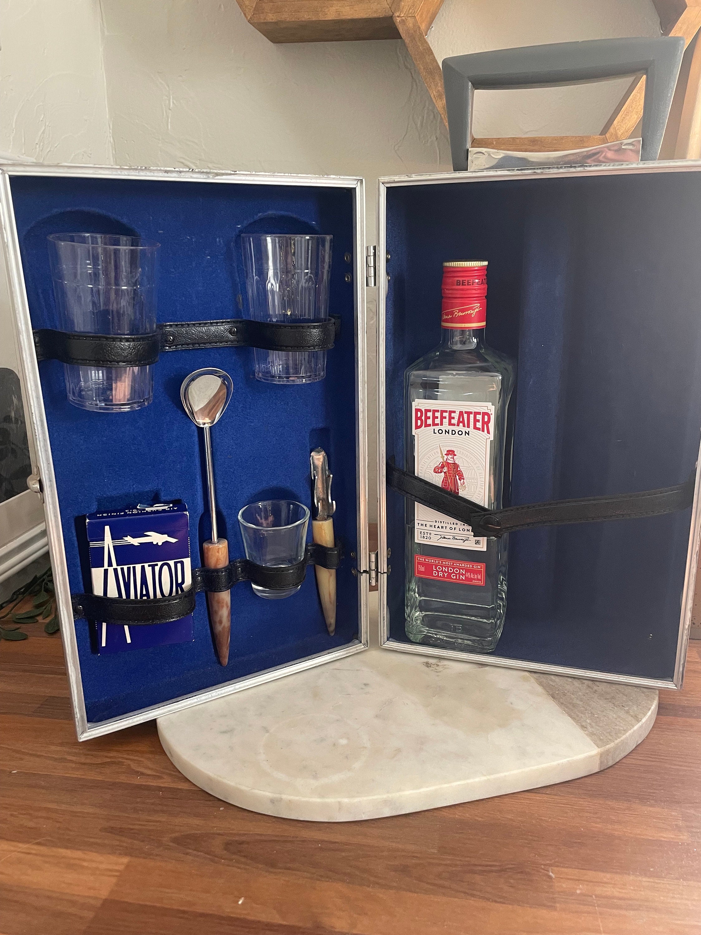 Vintage Travel Bar Portable Pub 2 Bottle Suitcase Cocktail Liquor ...