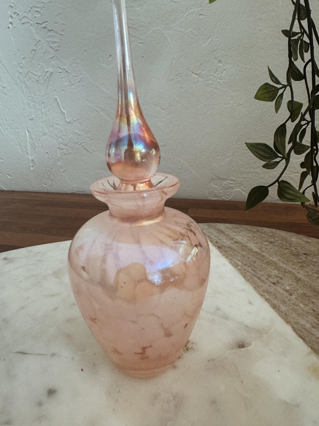Vintage 1970 Silvestri Iridescent Pink Glass Perfume Bottle W/ Teardrop ...