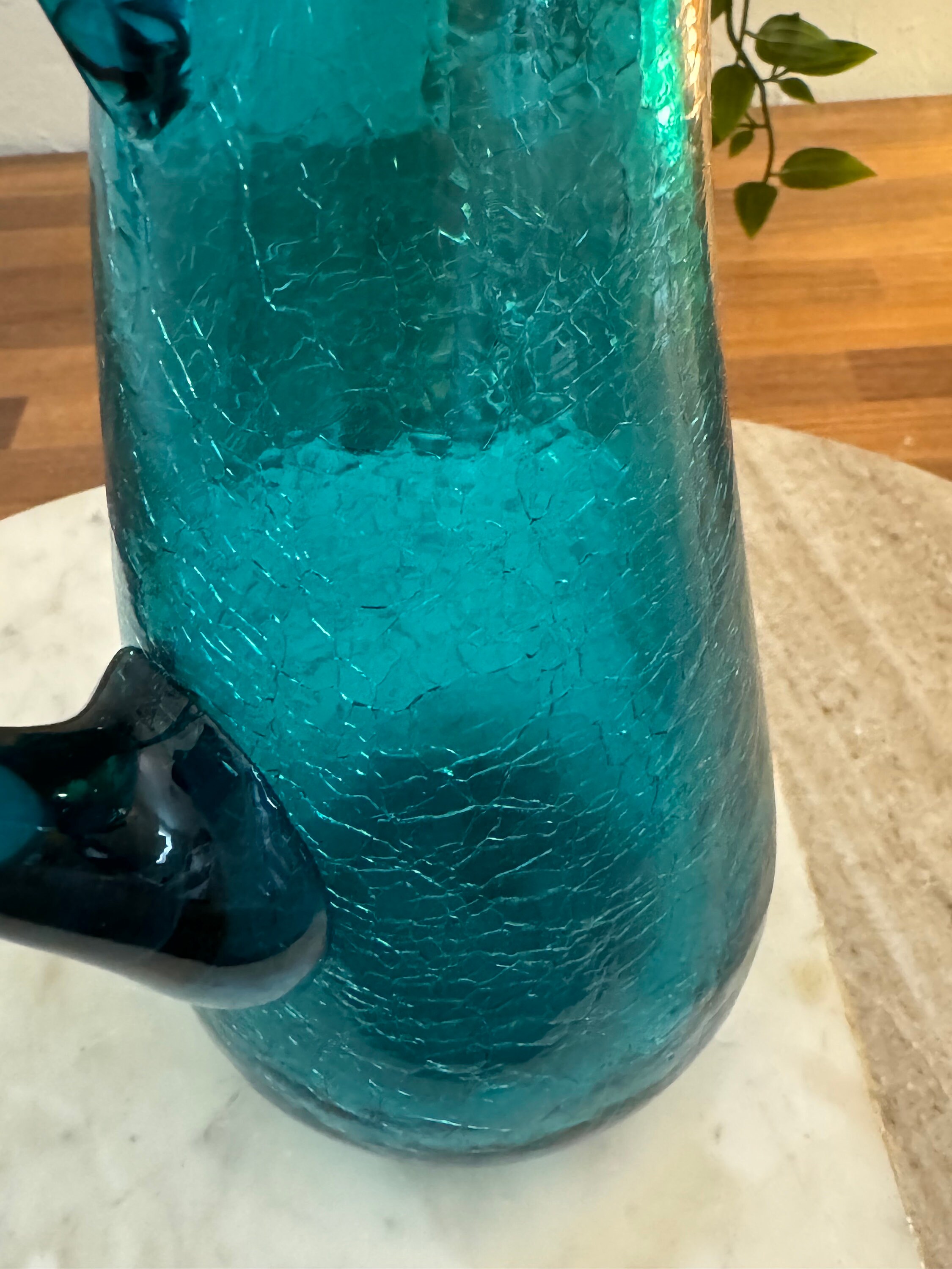 Vintage MCM Rainbow Glass Tavern Pitcher Blue Crackle 9802 Large 12 ...