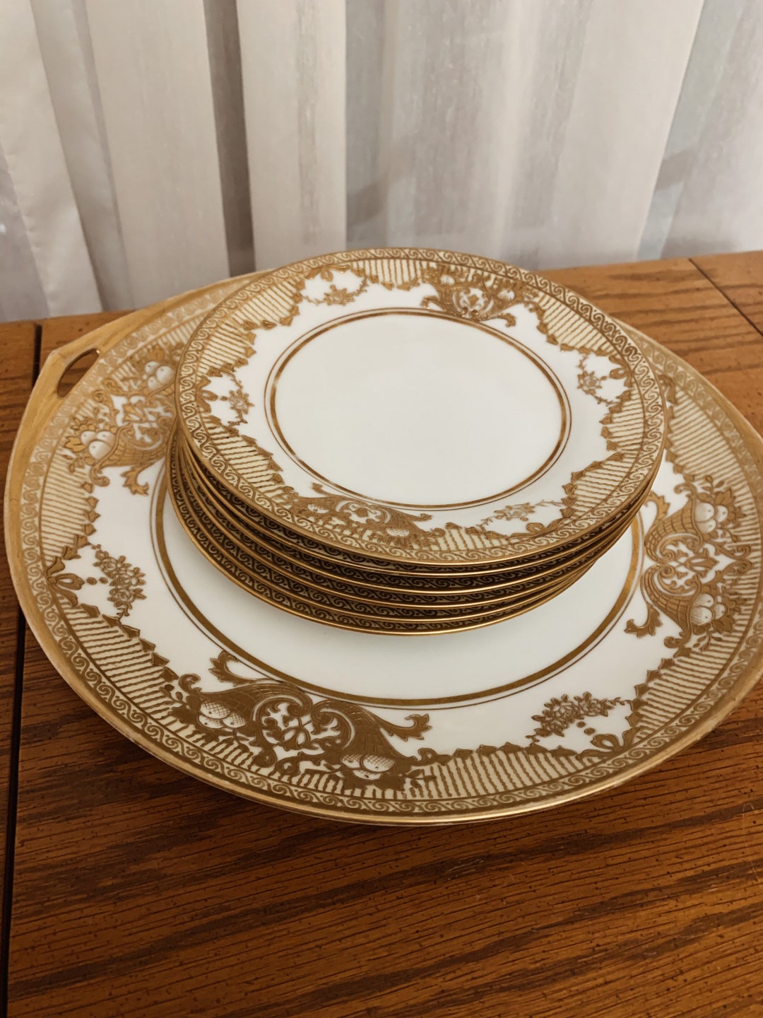 Vintage Antique Noritake Fleurgold Cornucopia Gold White Cream Raised ...