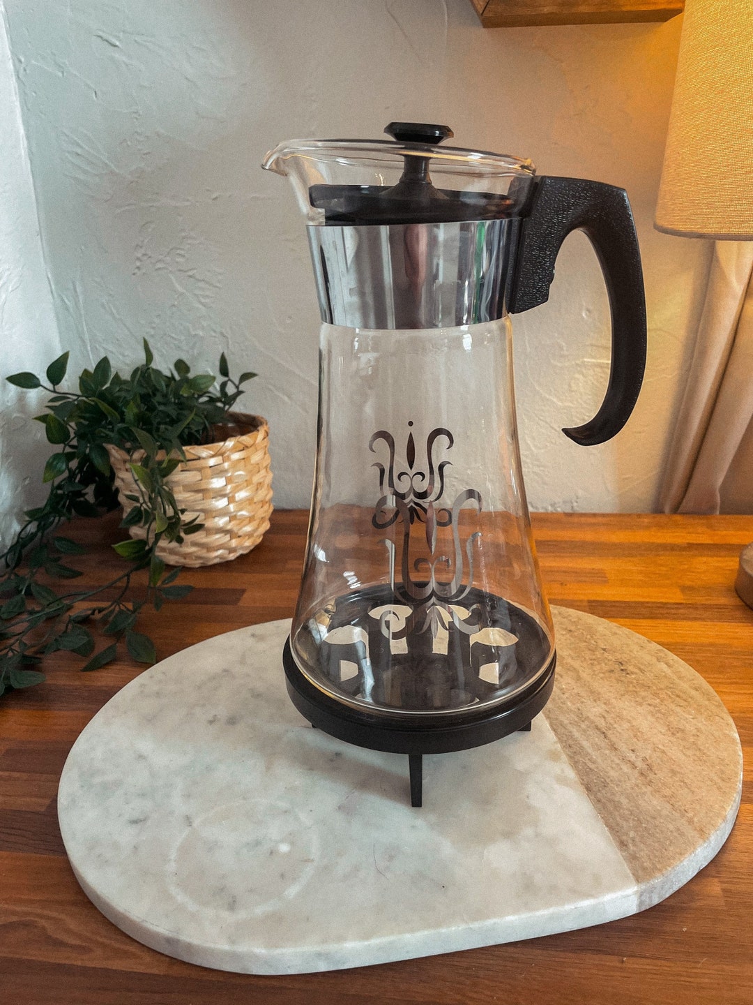 Vintage Rare Pyrex Carafe W/ Candle Warming Stand Coffee Pot Retro MCM ...