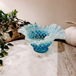 Vintage Fenton 1940 Blue Opalescent Hobnail Glass Bowl, Fenton Hobnail ...