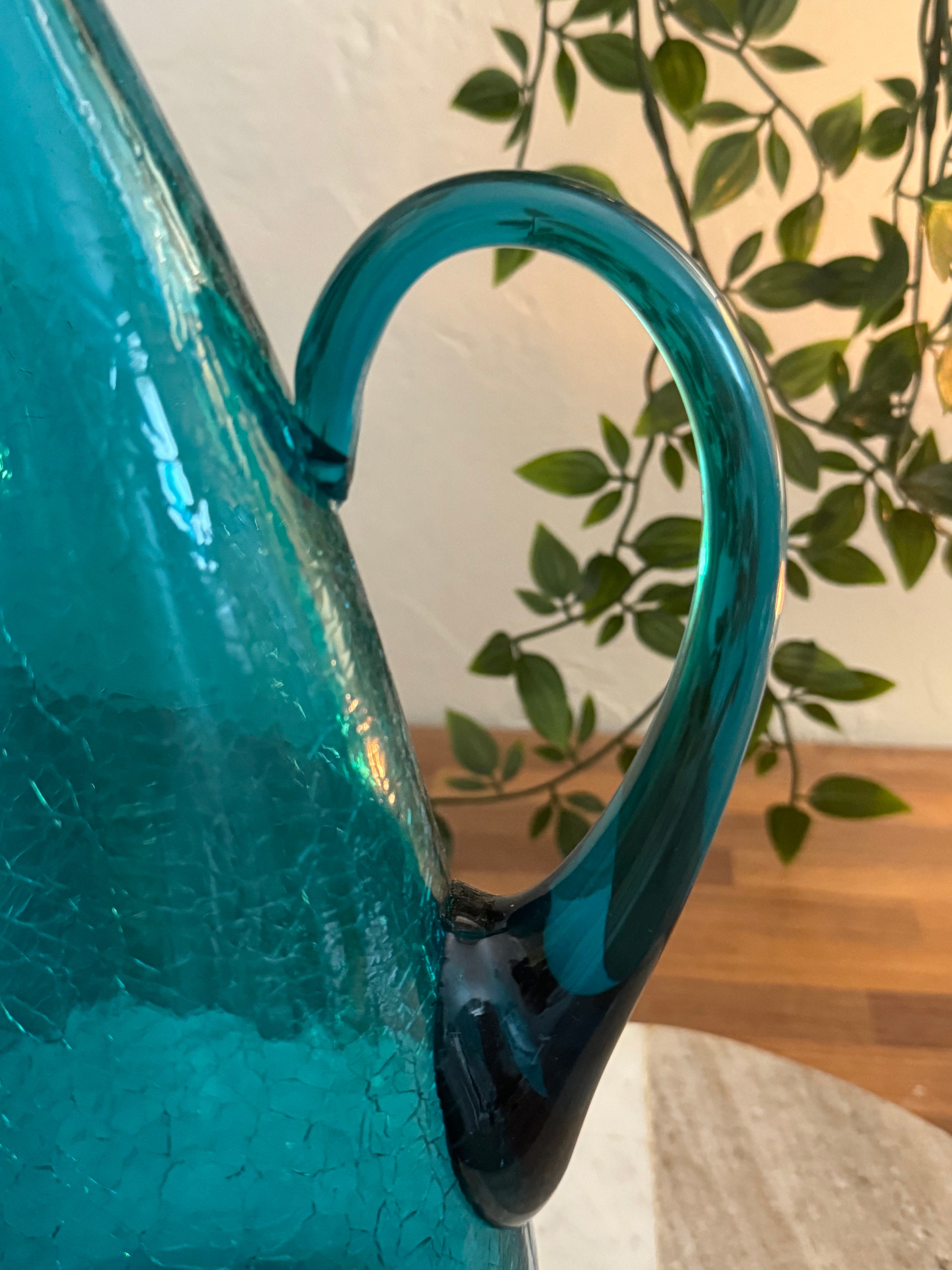 Vintage MCM Rainbow Glass Tavern Pitcher Blue Crackle 9802 Large 12 ...