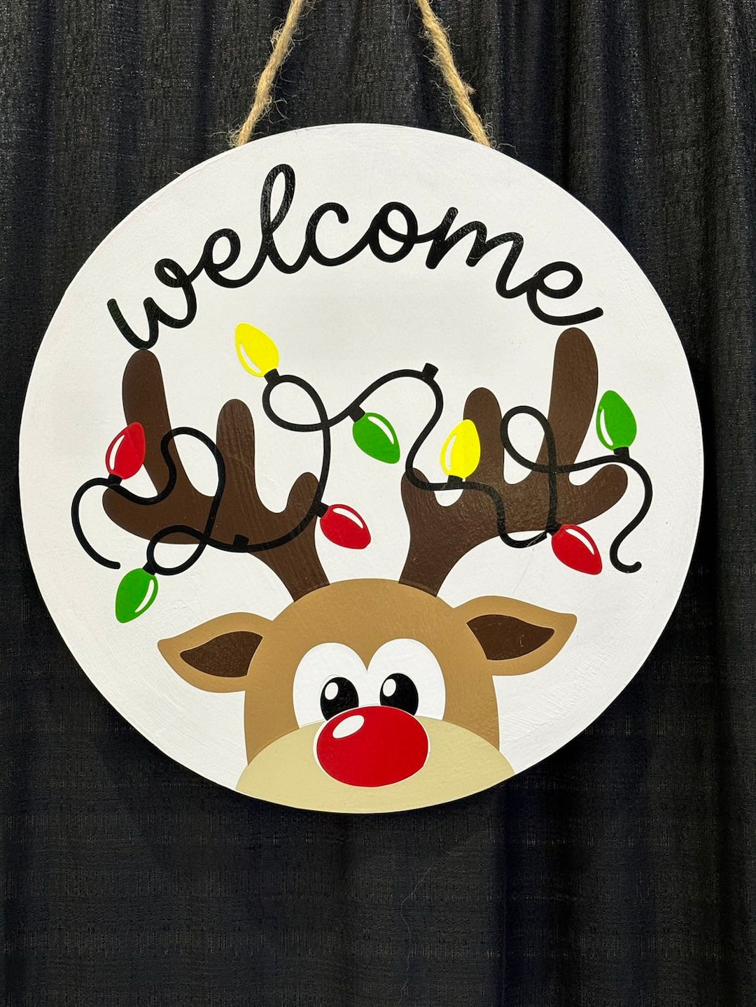 18" Wooden Round Door/wall Sign Rudolph the Red Nose Reindeer Welcome ...
