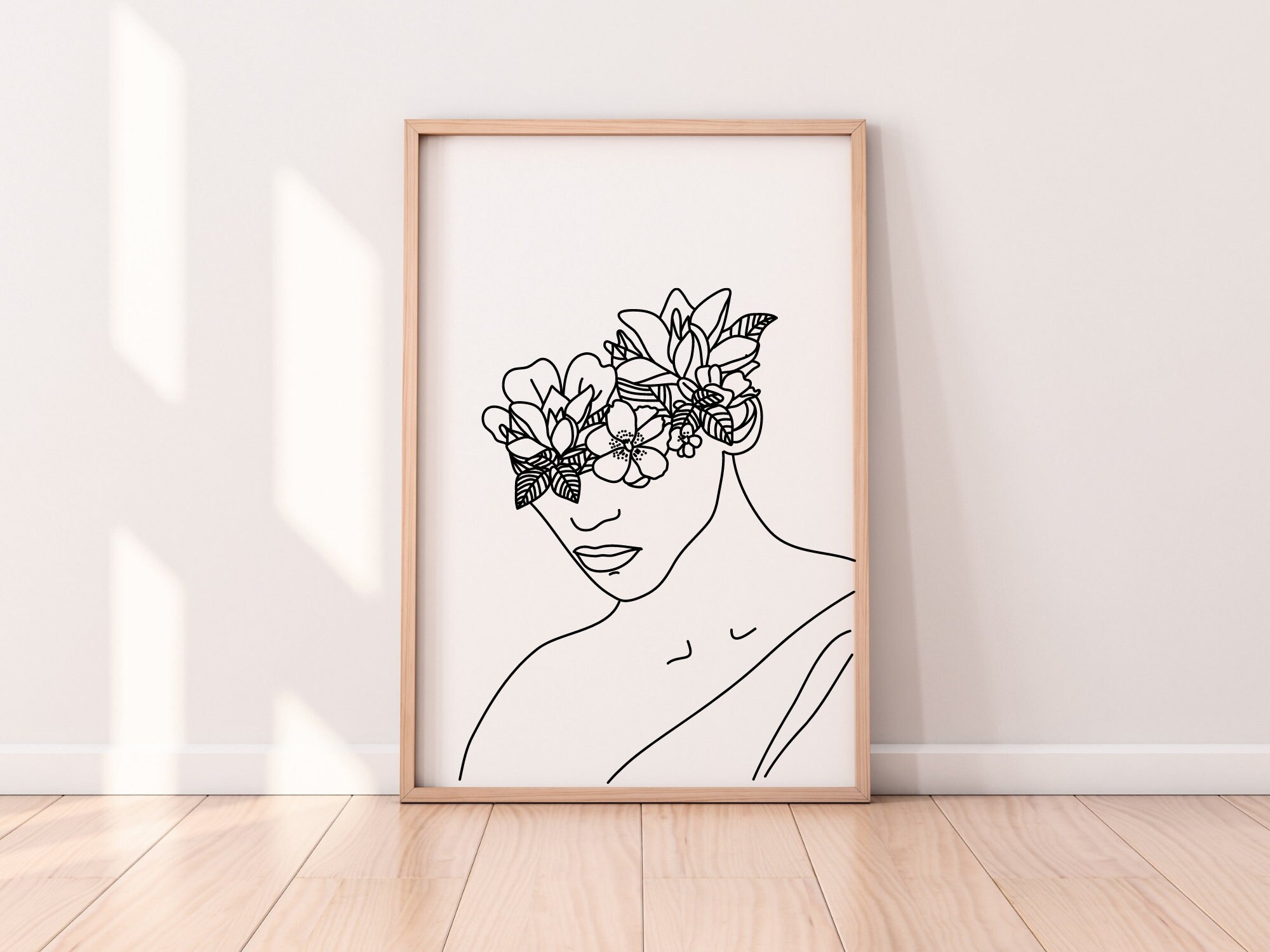 Abstract Line Drawing Women Flowers Wall Poster Print Home - Etsy