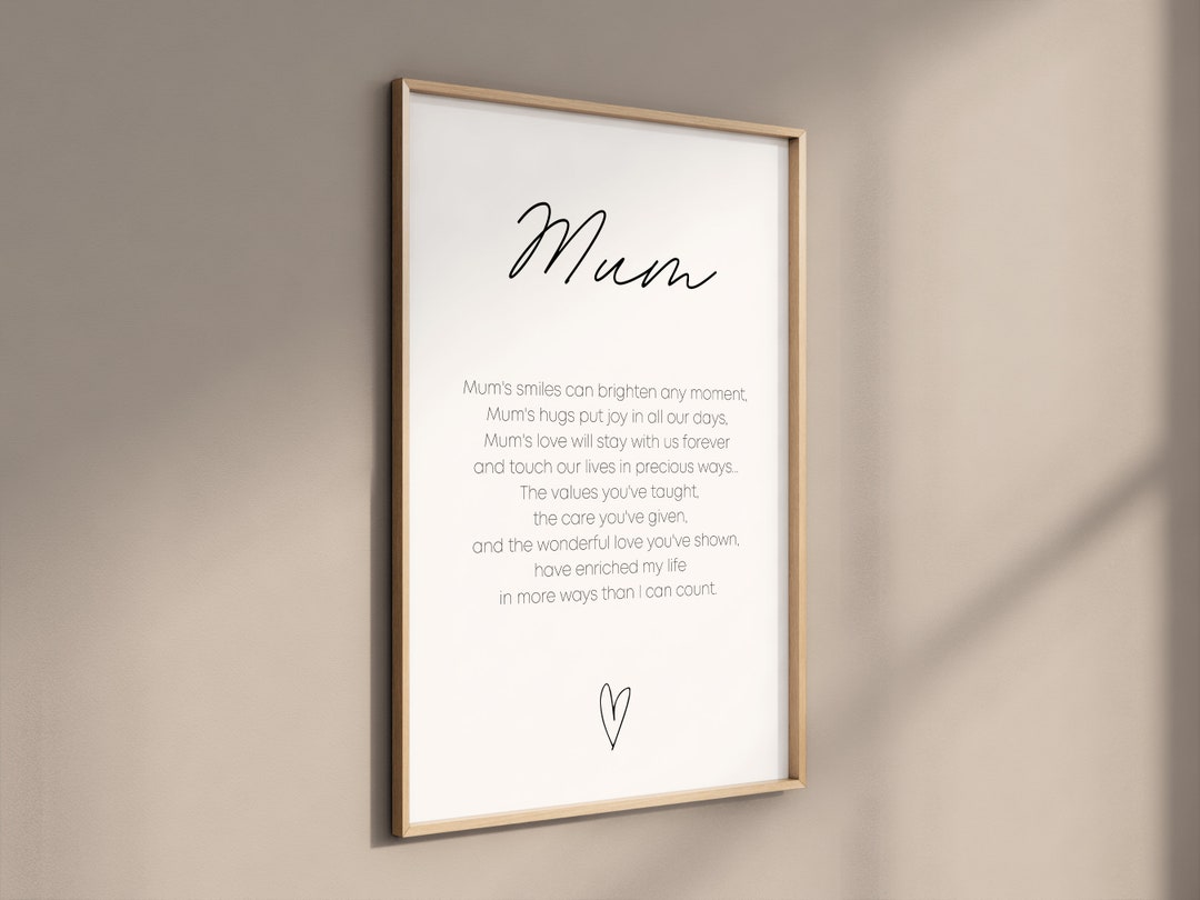 Mum Poem Print - Gedicht über Mama Muttertagsgeschenk Wanddruck Gedicht ...