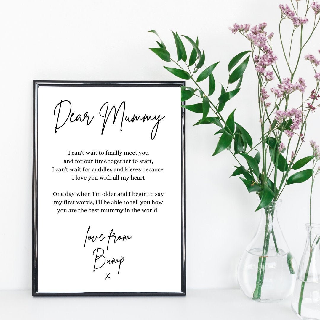 Dear Mummy From Bump Quote Poem For Mum Mothers Day Gift | Etsy