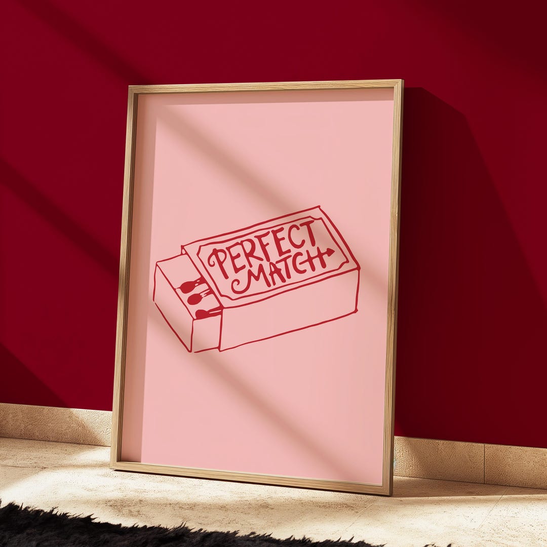 Perfect Match Print, Valentines Day Decor, Valentine Party Decor, Retro ...