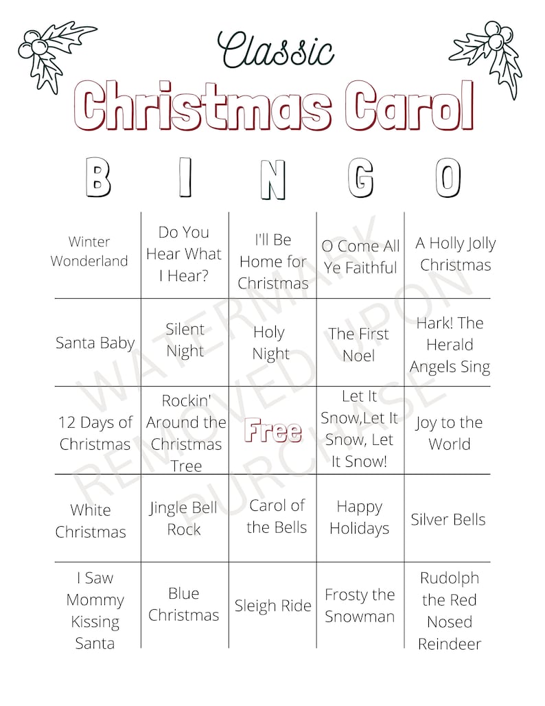 15 Printable Classic Christmas Carol Bingo Cards W/ Spotify Playlist - Etsy