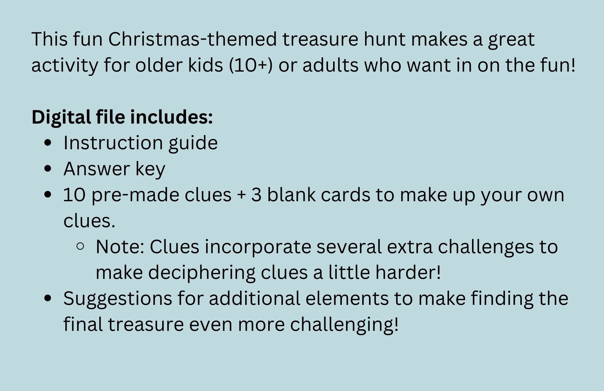 Printable Christmas Treasure Hunt Game for Kids and Adults- 10 Clues ...