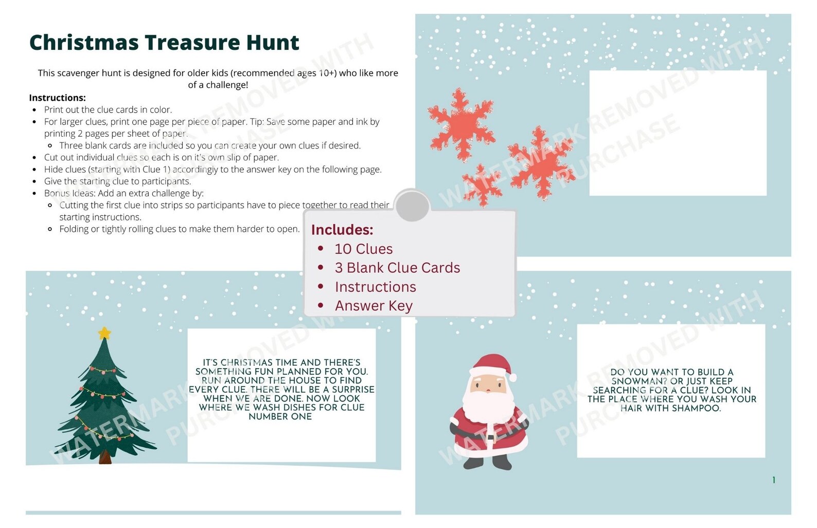 Printable Christmas Treasure Hunt Game for Kids and Adults- 10 Clues ...