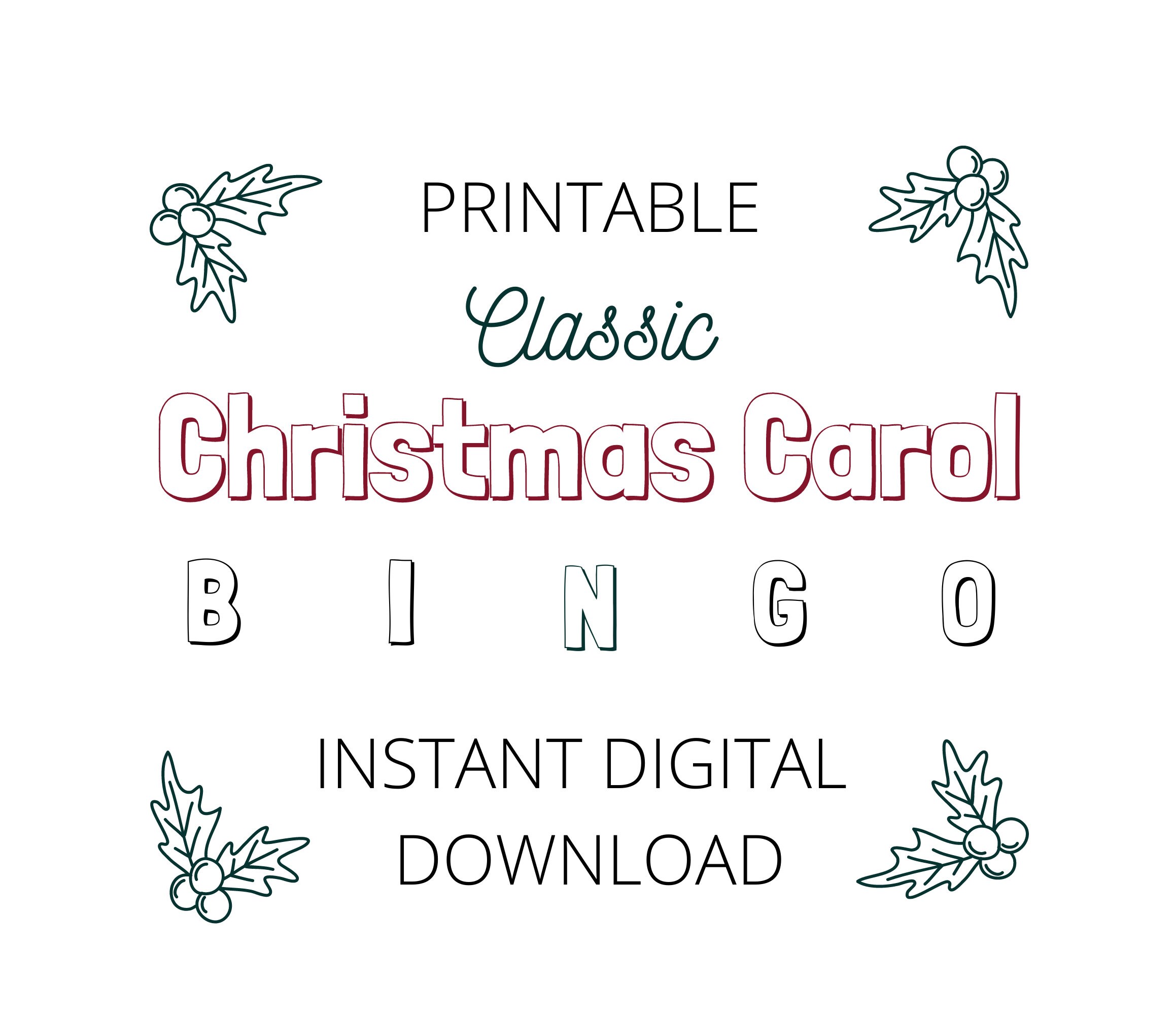 15 Printable Classic Christmas Carol Bingo Cards W/ Spotify Playlist - Etsy
