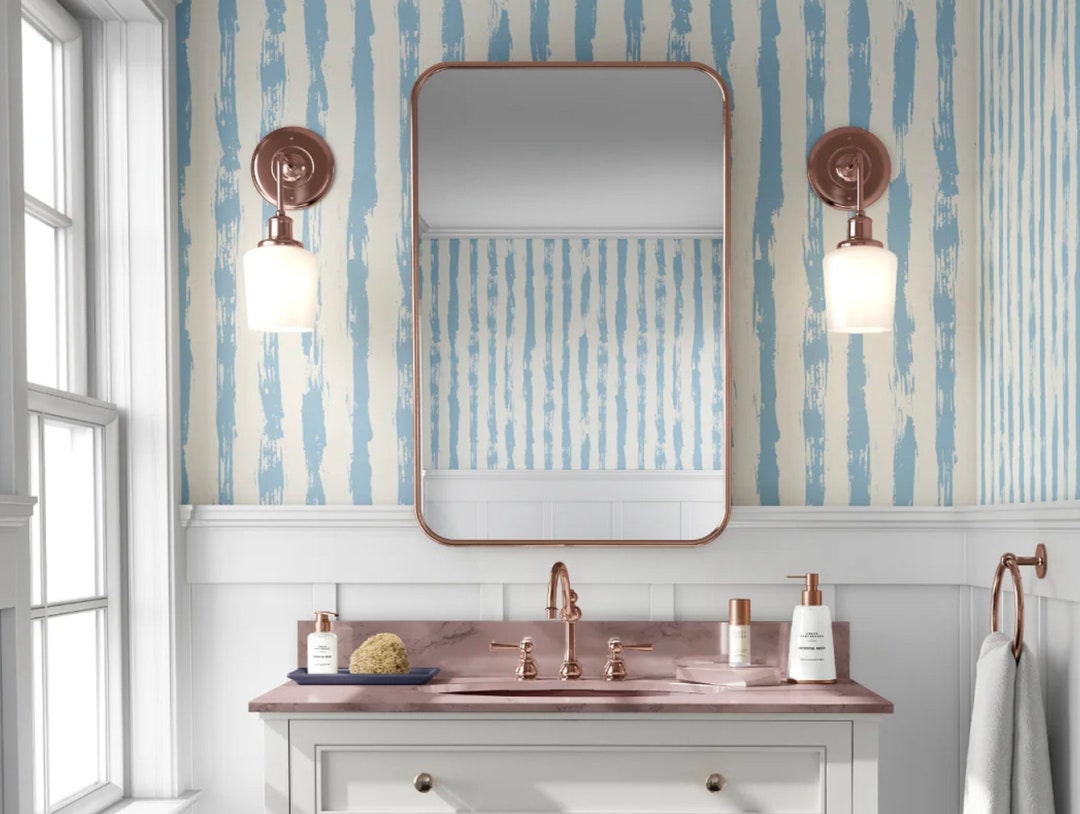 Sky Blue Brush Stroke Wallpaper. Blue Stripes Wallpaper. Pre Paste and ...