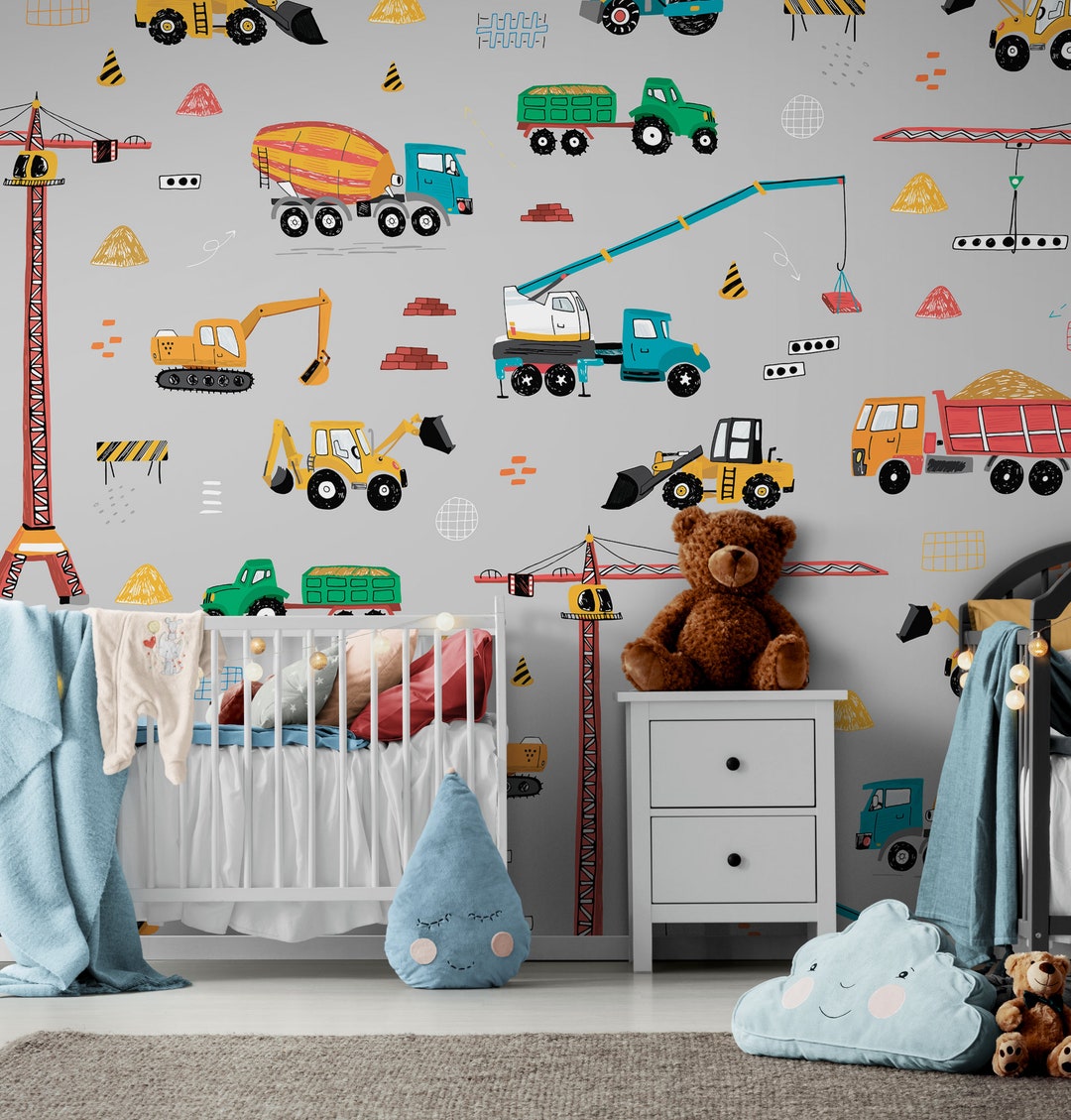 Construction Wallpaper Digger Wallpaper Pre Paste Wallpaper - Etsy