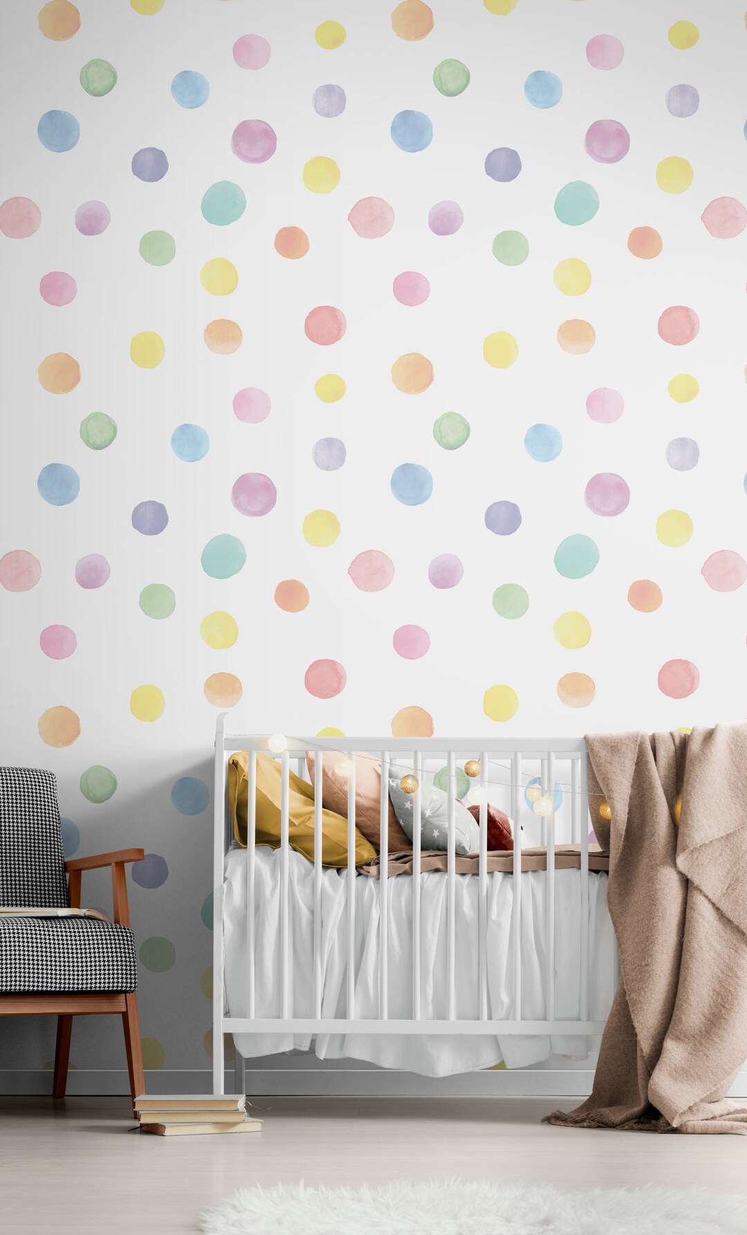 Watercolour Polka Dot Wall Stickers, Rainbow Polka Dot Decals, Rainbow ...