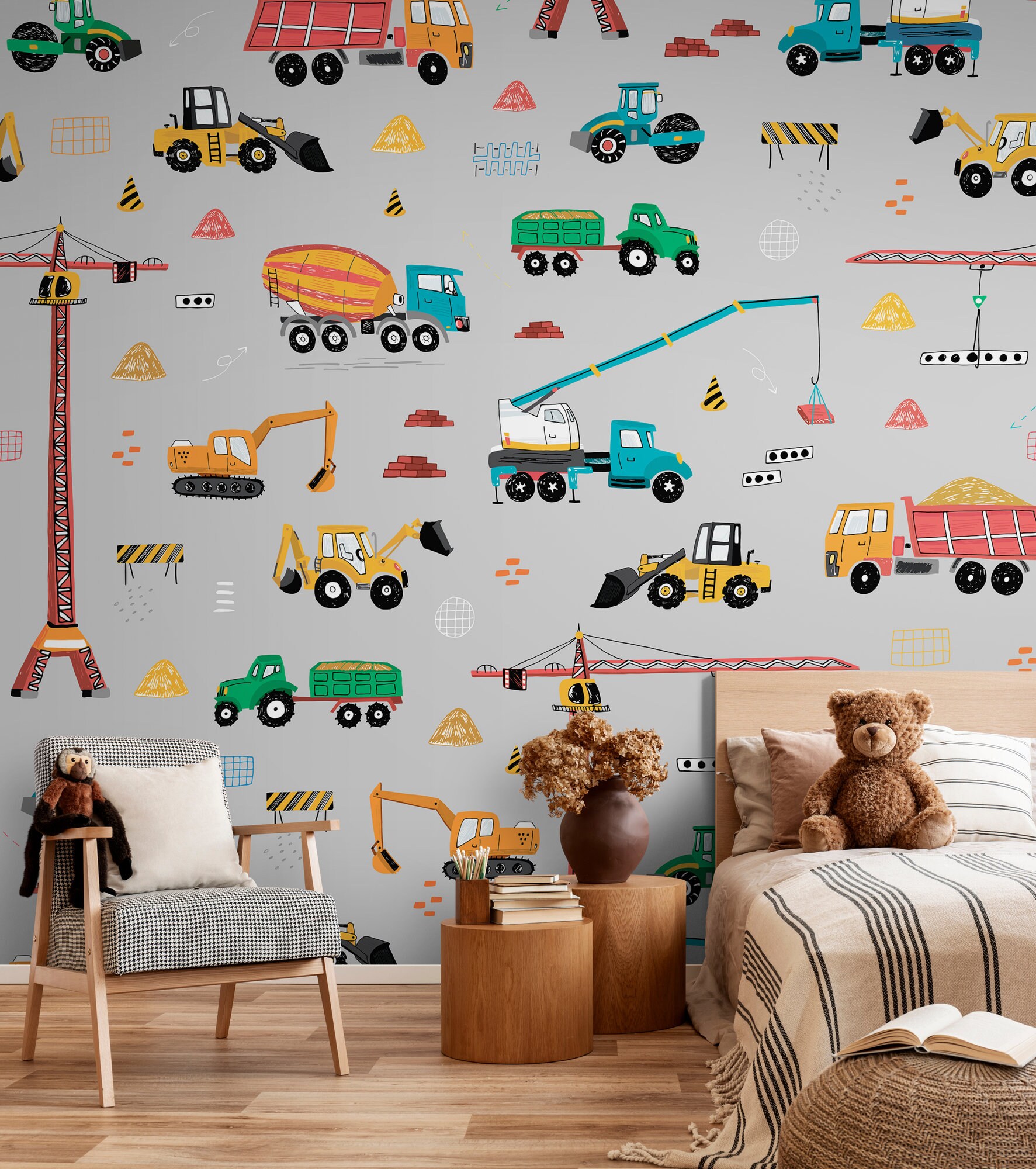 Construction Wallpaper Digger Wallpaper Pre Paste Wallpaper - Etsy