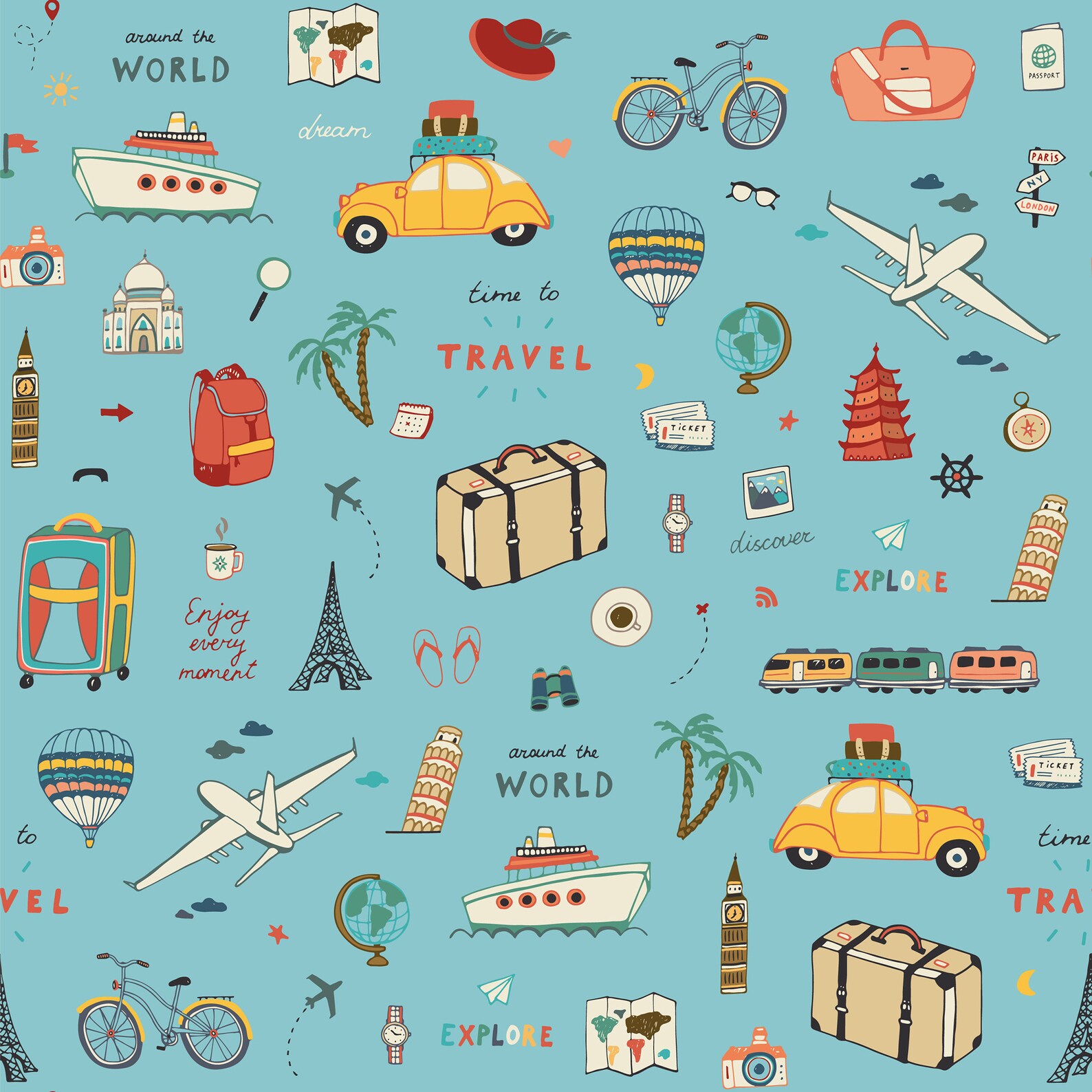 Traveller Wallpaper World Travel Pattern Removable - Etsy.de