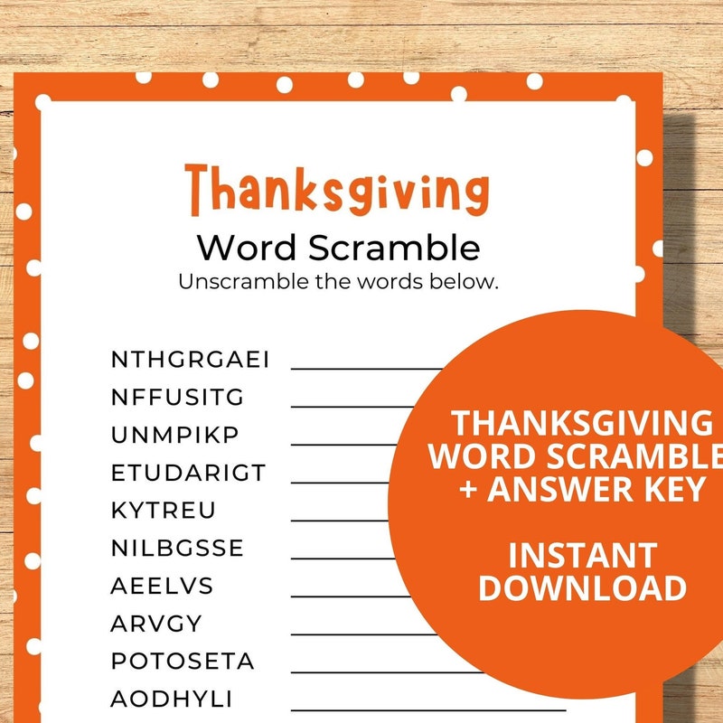 Thanksgiving Word Scramble - Etsy