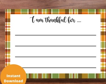 I Am Thankful for Card Thanksgiving Printable, Gratitude Activity ...