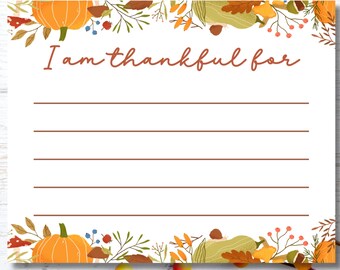 I Am Thankful for Card Thanksgiving Printable, Gratitude Activity ...