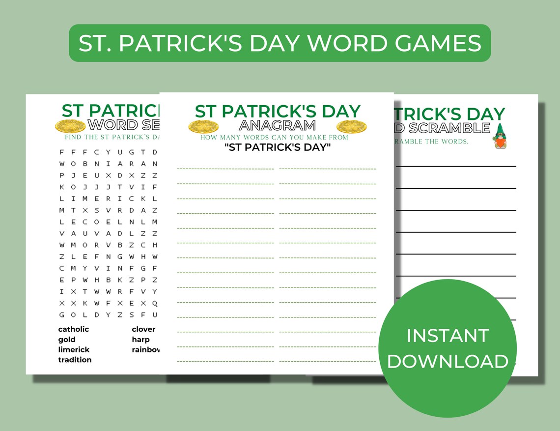 St. Patrick's Day Printable Game and Activity Bundle - 18 St. Paddys ...