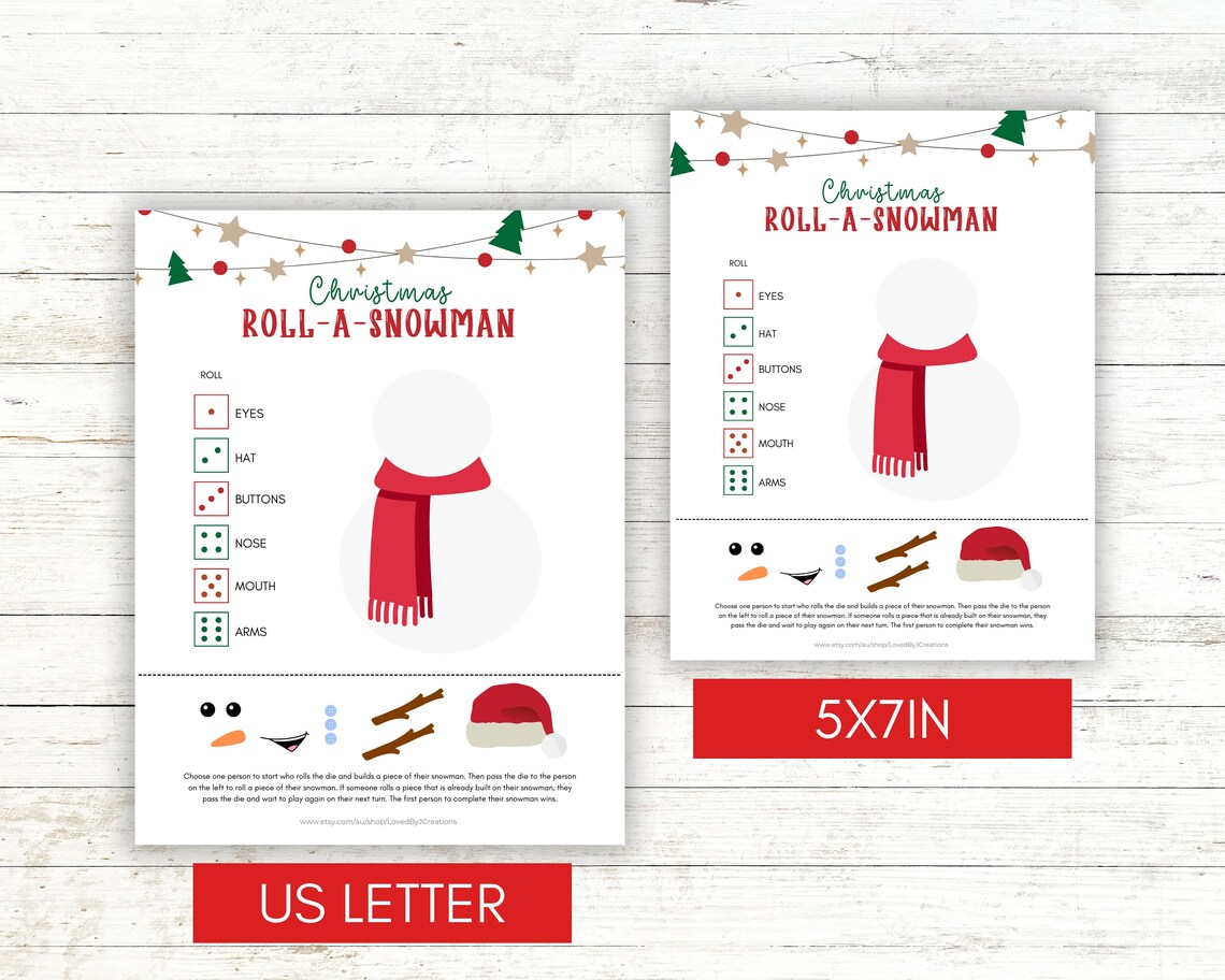 Roll A Snowman Game, Printable Kids Christmas Activity, Christmas ...