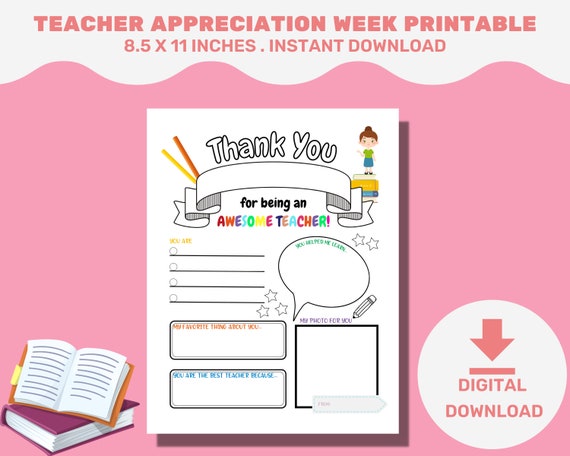 Printable Teacher Appreciation Week Questionnaire Teacher - Etsy