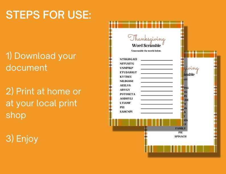 Thanksgiving Word Scramble Printable Game for Thanksgiving Fun ...